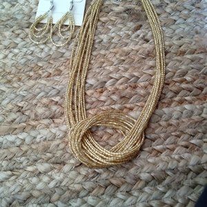 Jewelry | Nwot Gold Bugle Bead Knot Necklaceearrings | Poshmark